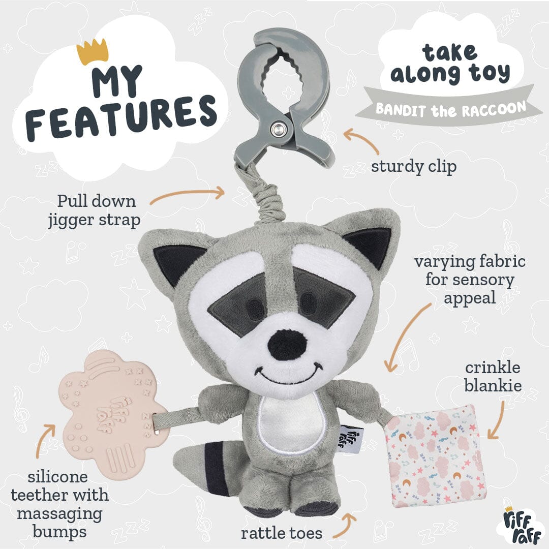Sensory Pram Toy - Bandit The Raccoon – Riff Raff Baby AU